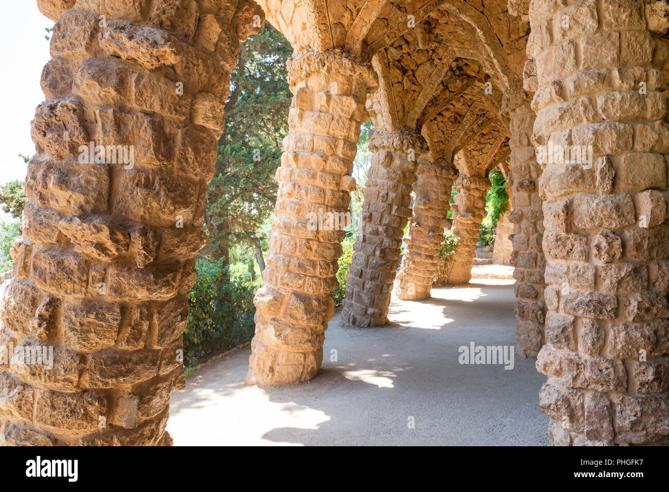 Stone columns of Park Guell Stock Photo - Alamy