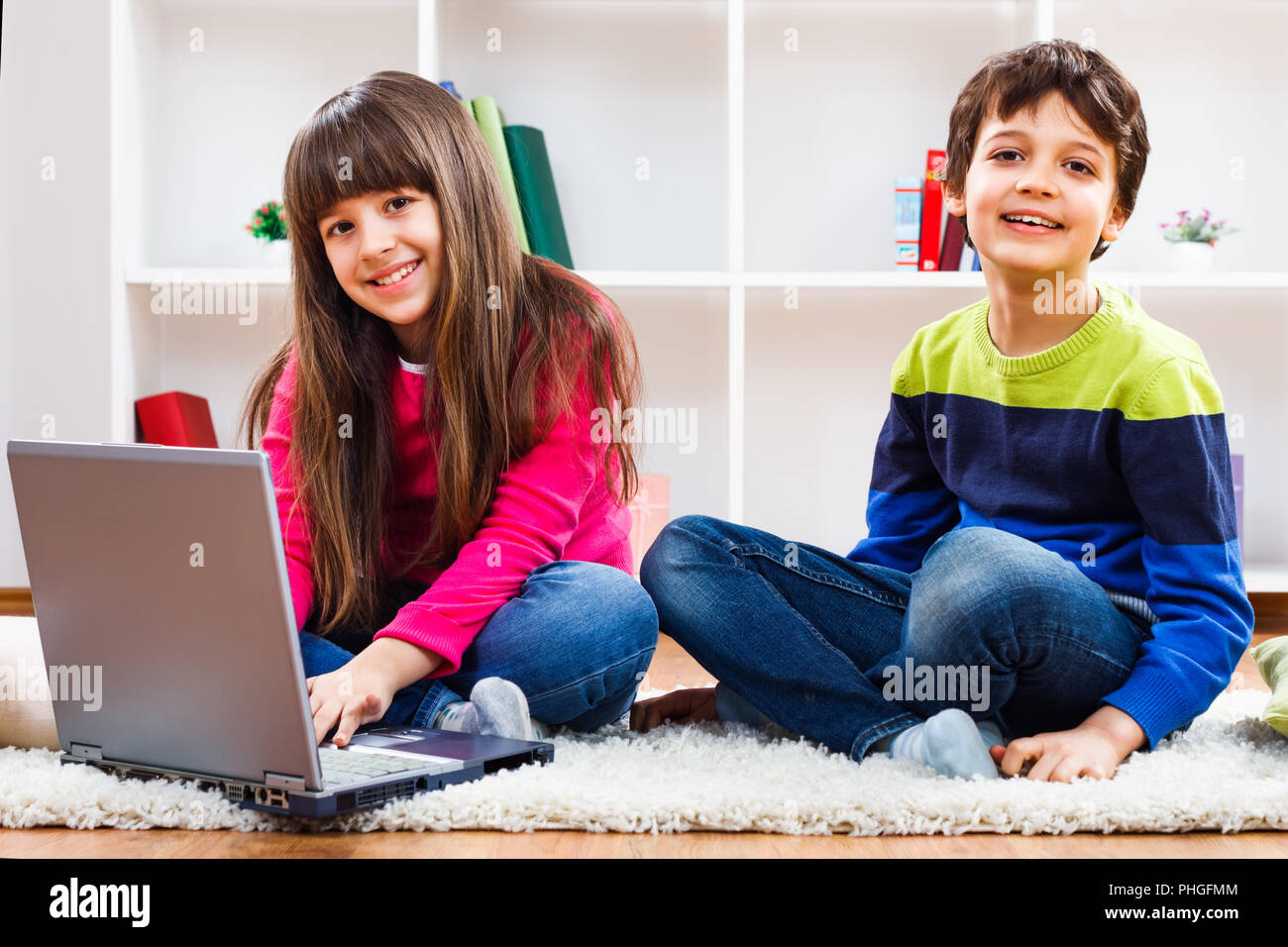 Children using laptop Stock Photo - Alamy