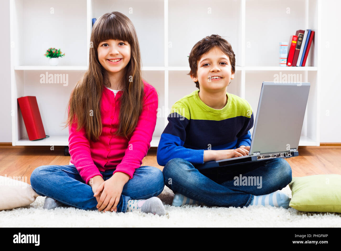 Children using laptop Stock Photo - Alamy