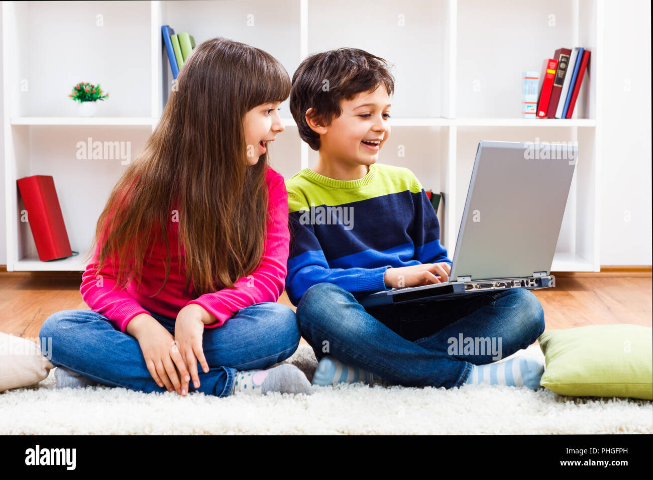 Children using laptop Stock Photo - Alamy