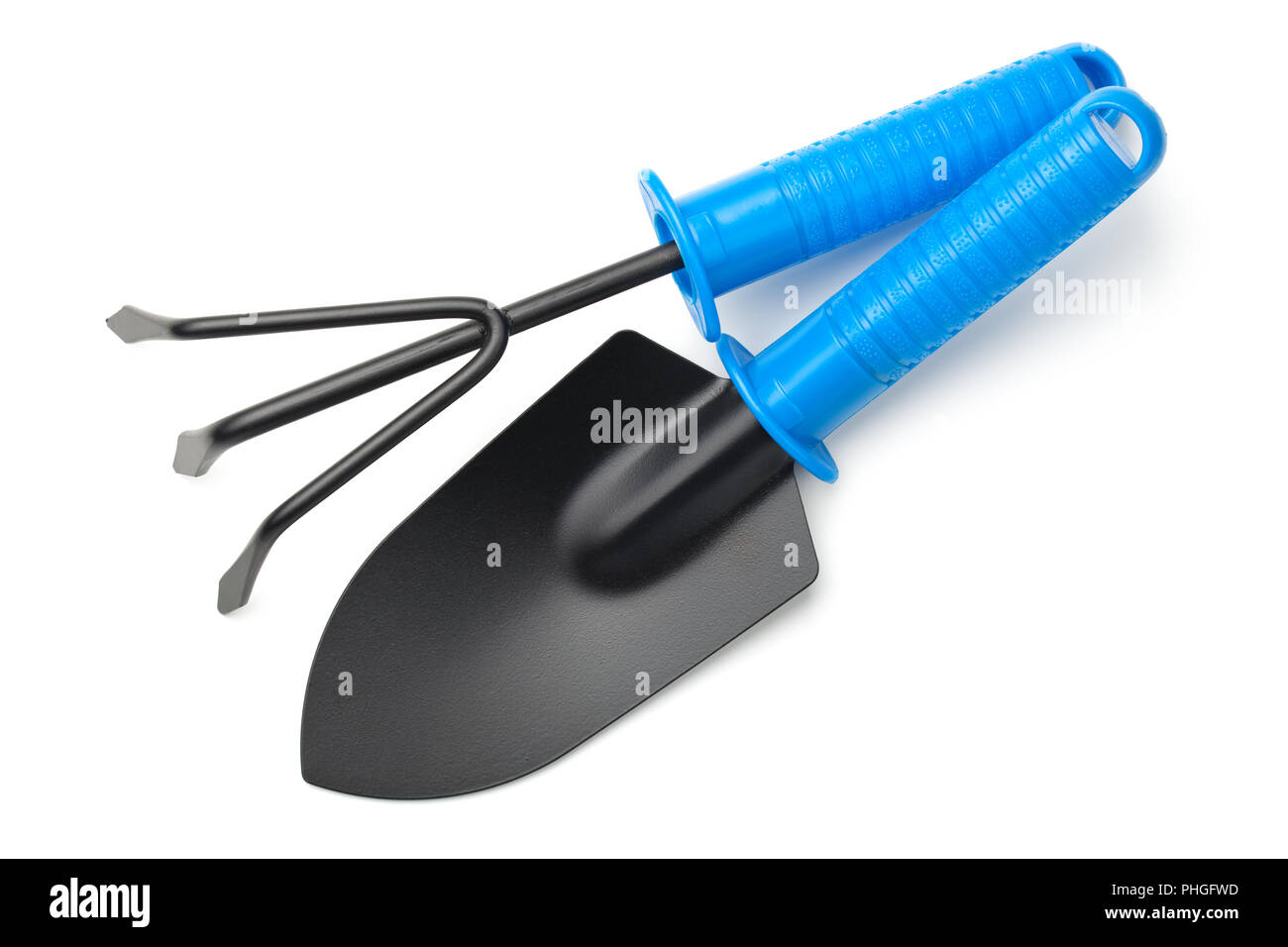 Garden Shovel and Rake Isolated on White Background Stock Photo - Alamy