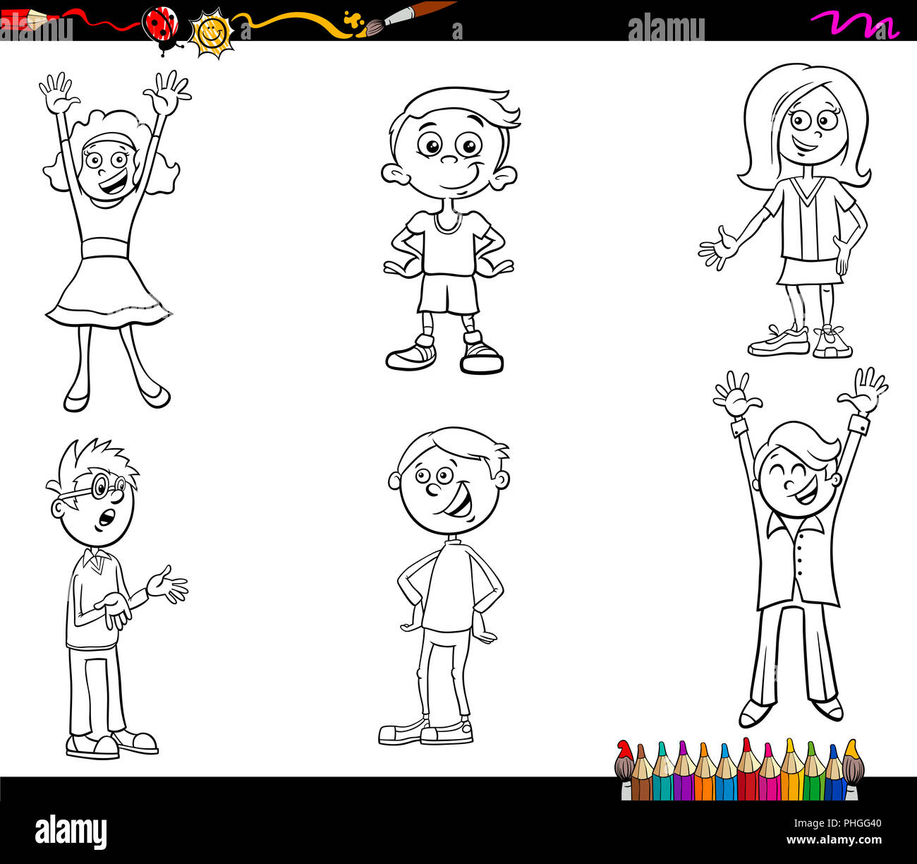 cartoon children characters coloring book Stock Photo - Alamy