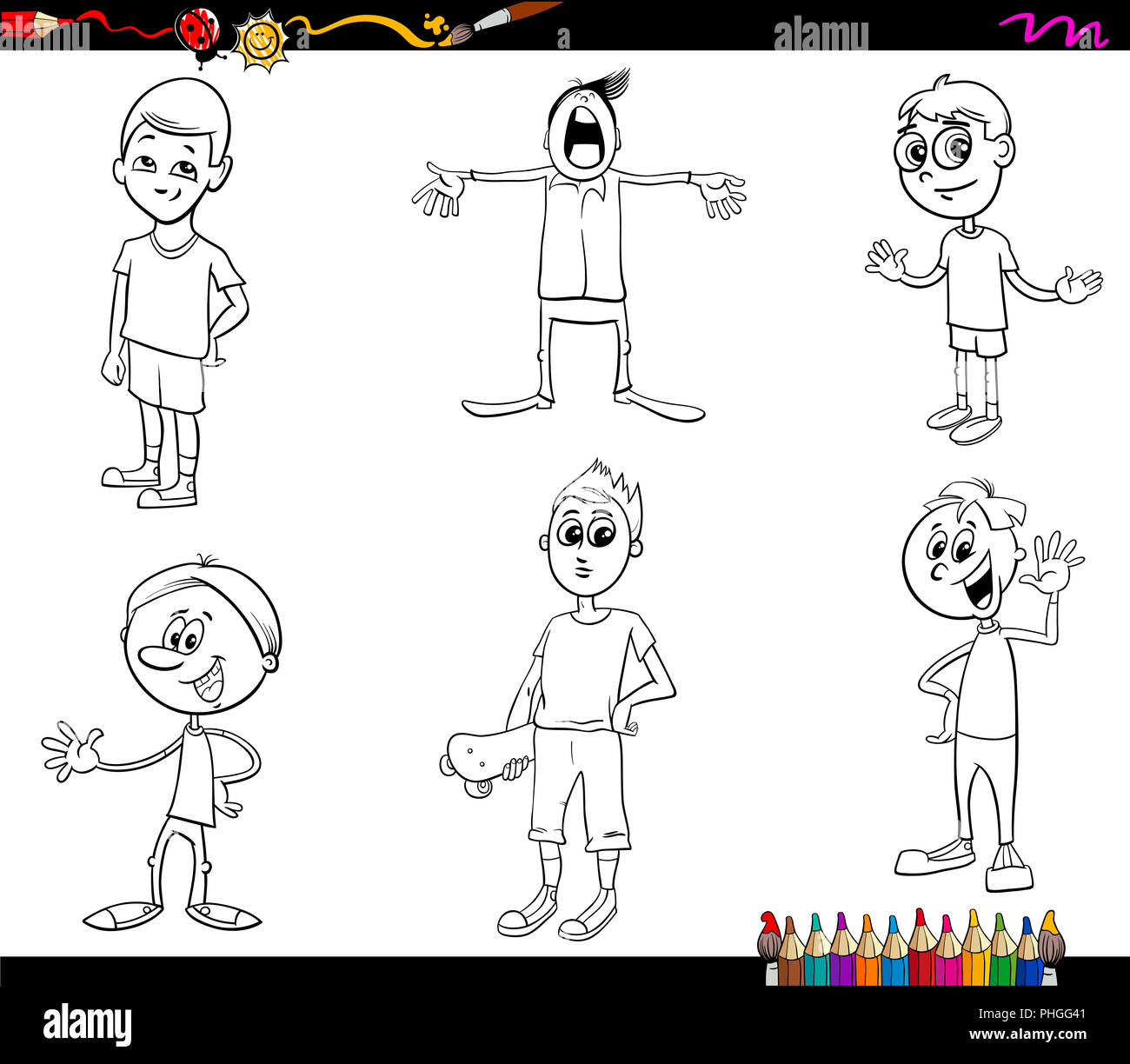 cartoon kids characters coloring book Stock Photo - Alamy
