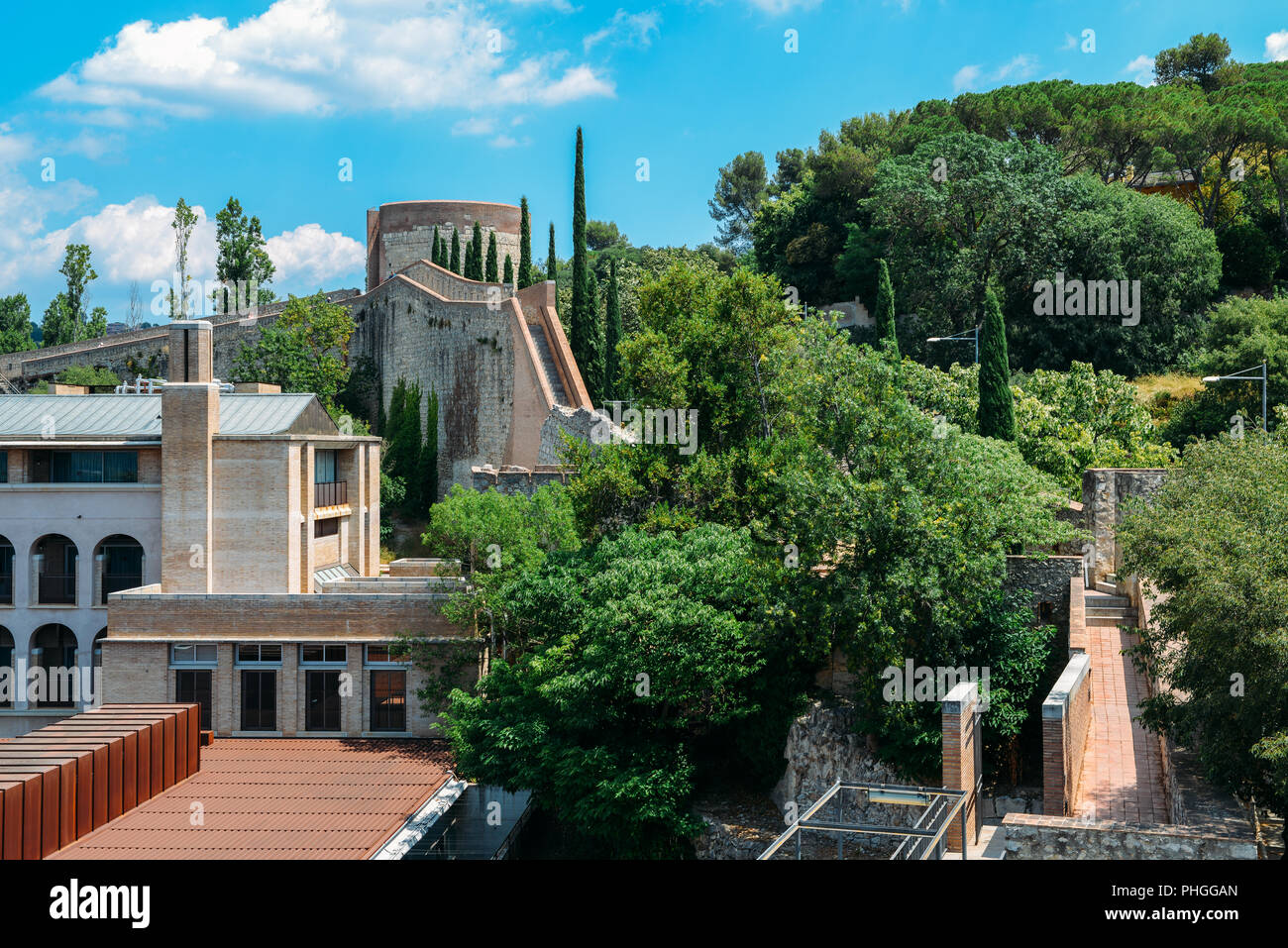 The fortress wall of medieval quarter in the Girona City, Catalonia ...