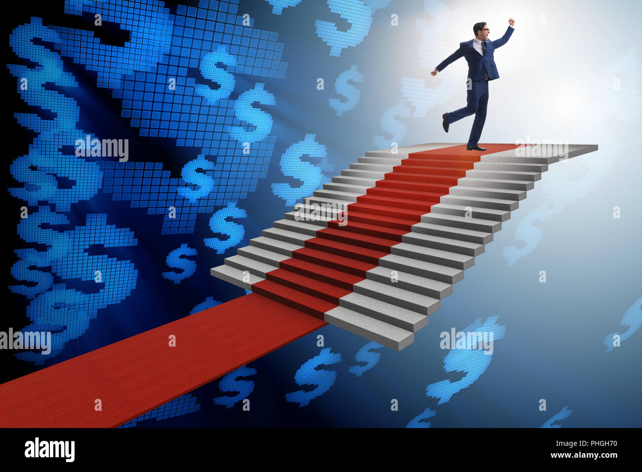 Young businessman climbing stairs and red carpet Stock Photo - Alamy