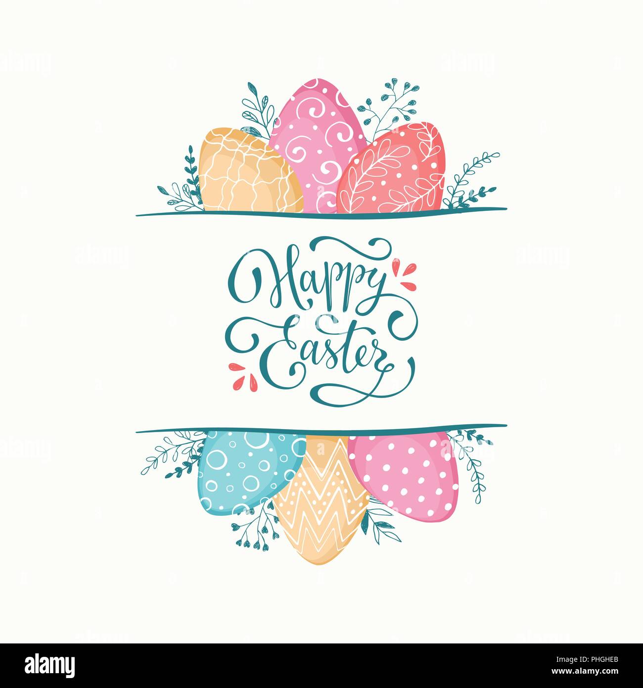 Happy Easter greeting card isolated on white background. Easter eggs ...