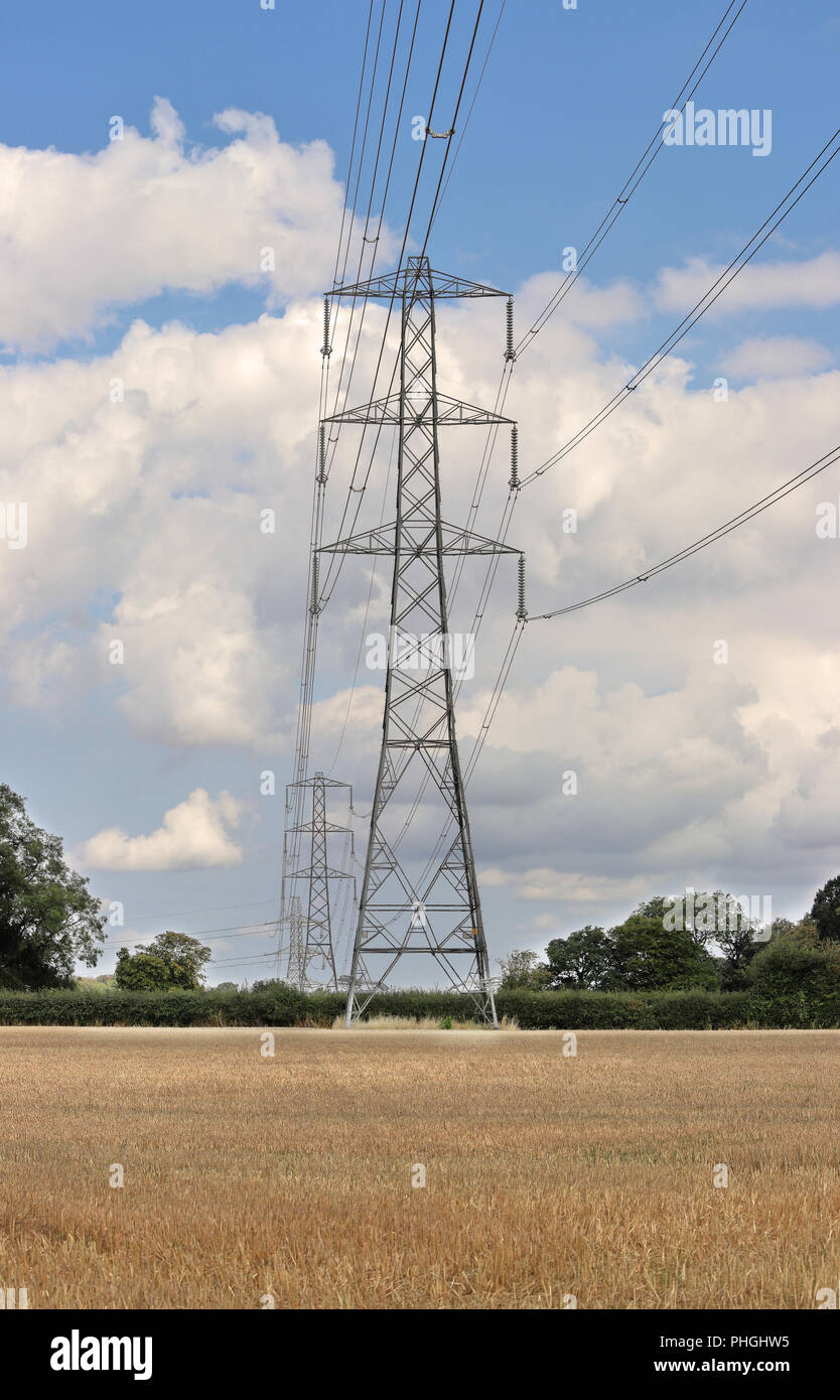 Row of Electricity Pylons in an English Rural Landscape in the ...