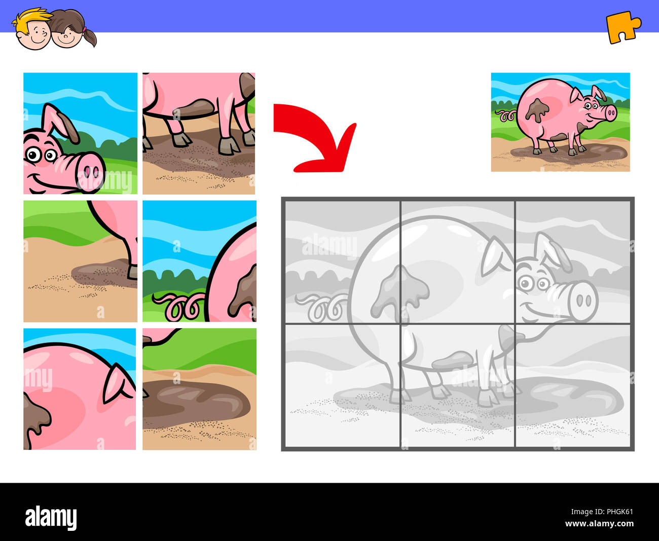 jigsaw puzzles with pig farm animal character Stock Photo - Alamy