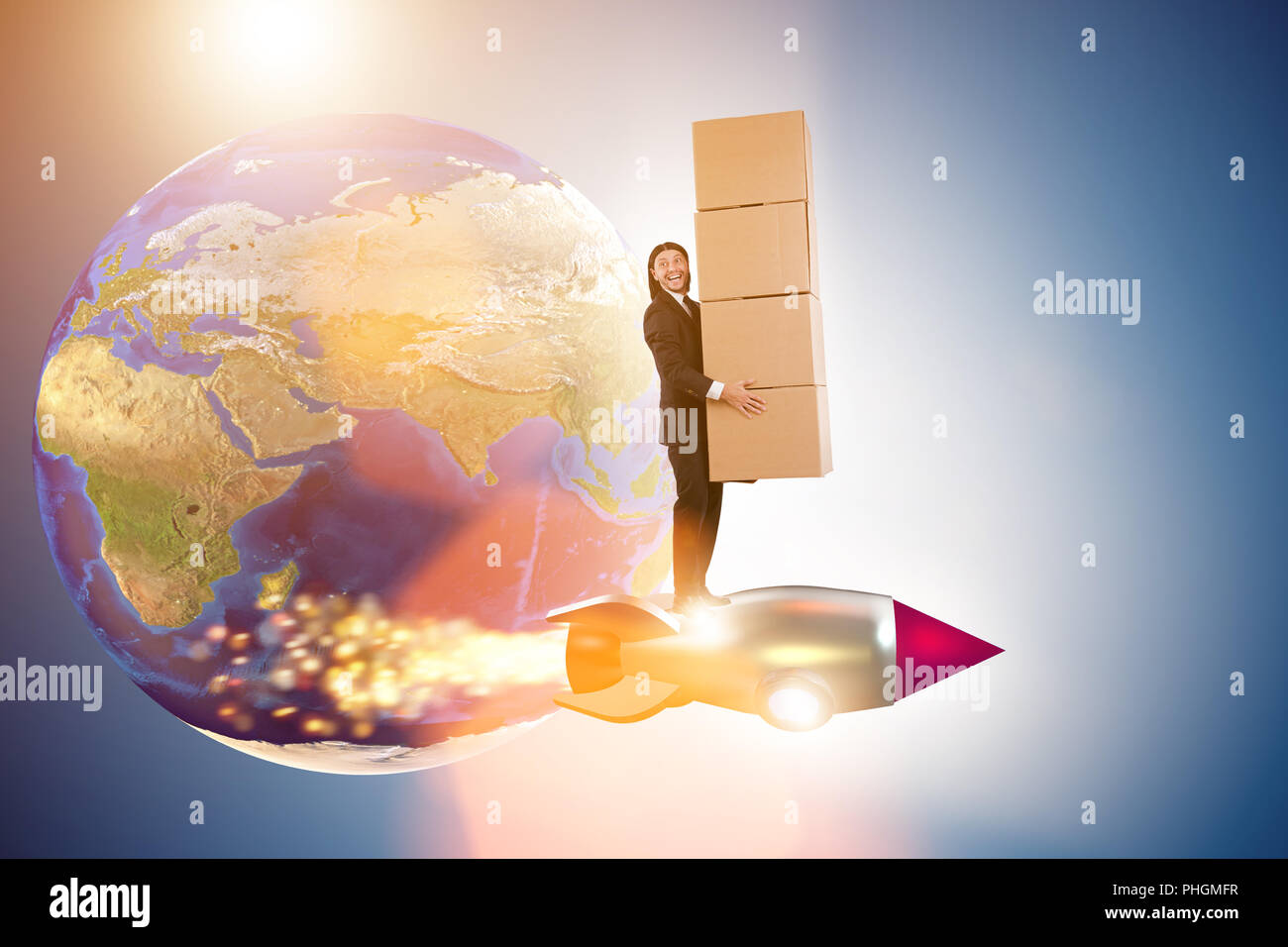 Businessman in global worldwide delivery service Stock Photo - Alamy