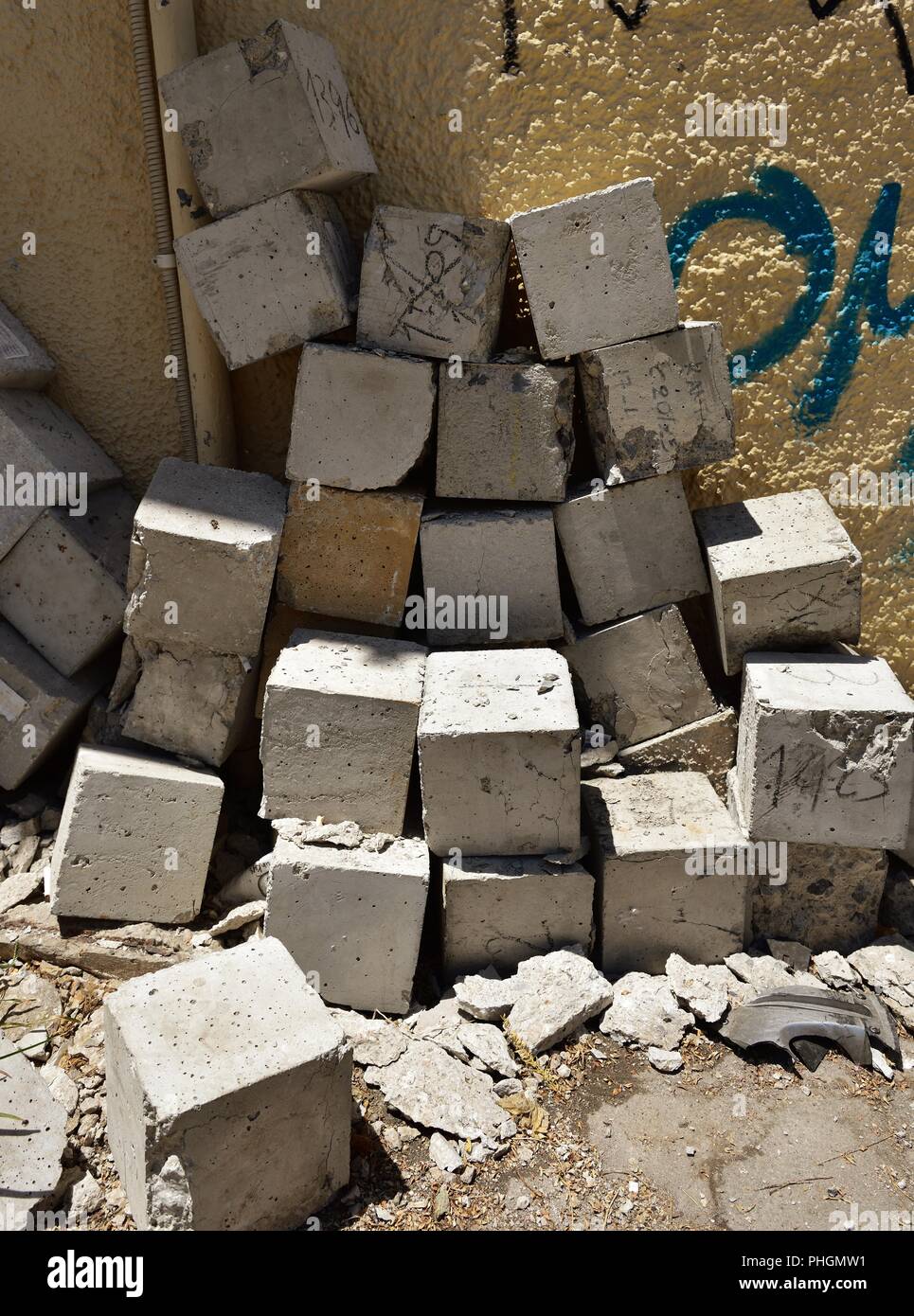 Concrete test blocks tested to destruction Stock Photo - Alamy
