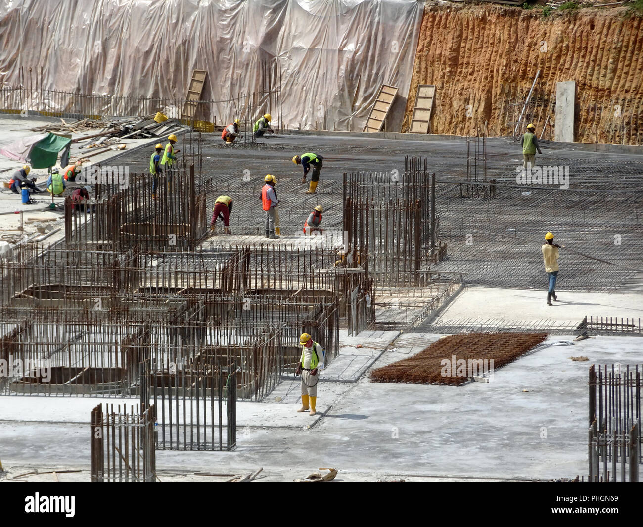 An aerial image of the construction site where the column is actively ...