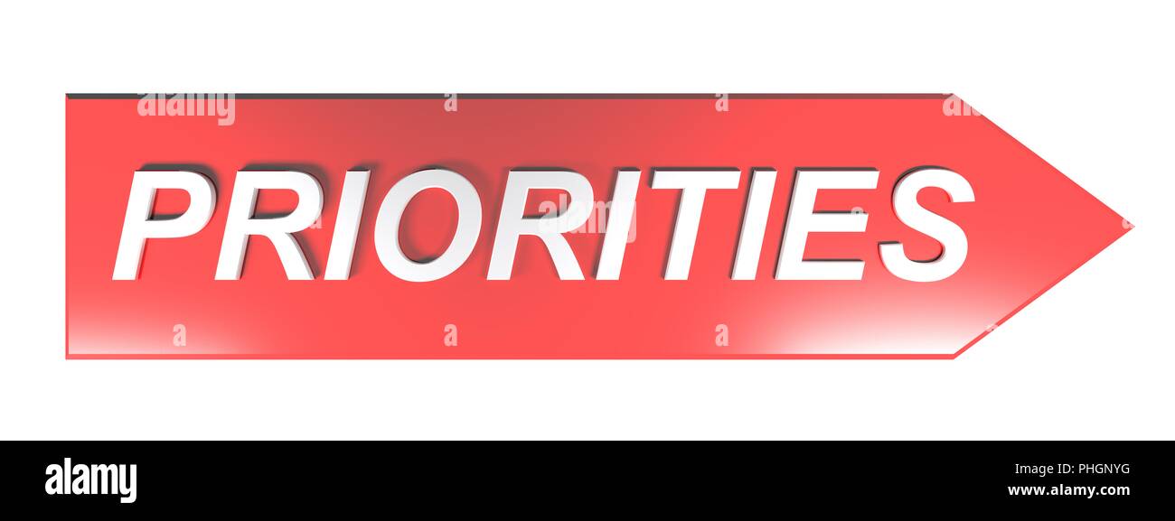 PRIORITIES on red arrow - 3D rendering Stock Photo - Alamy