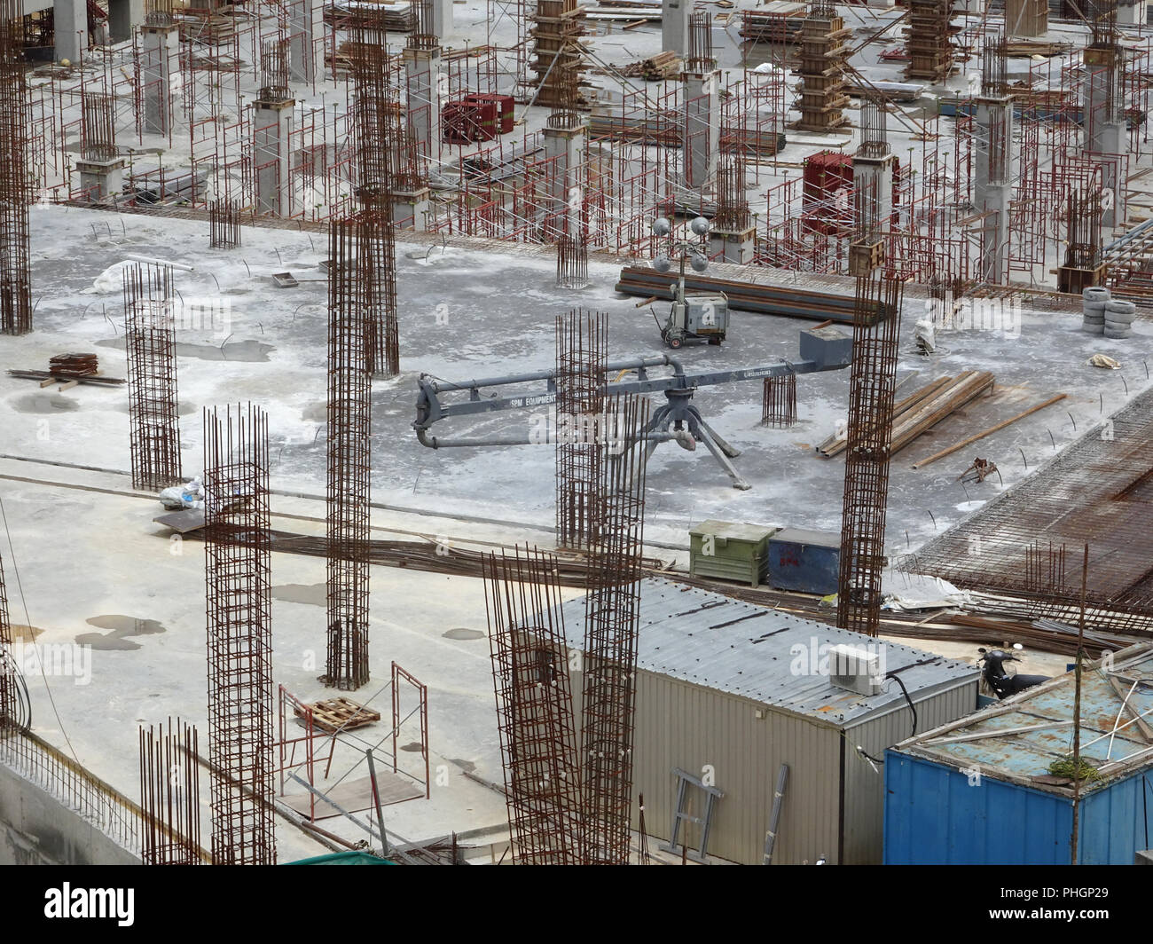 An aerial image of the construction site where the column is actively ...