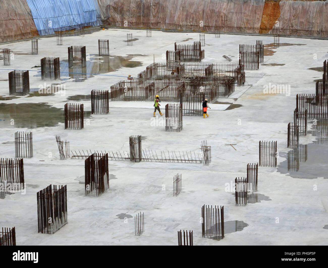 An aerial image of the construction site where the column is actively ...