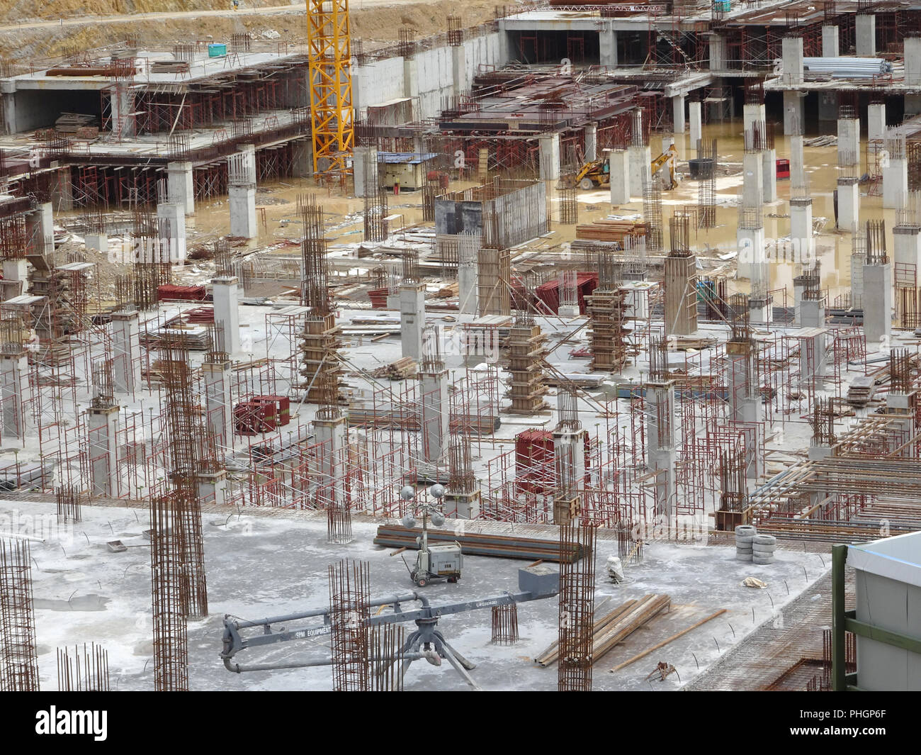 An aerial image of the construction site where the column is actively ...