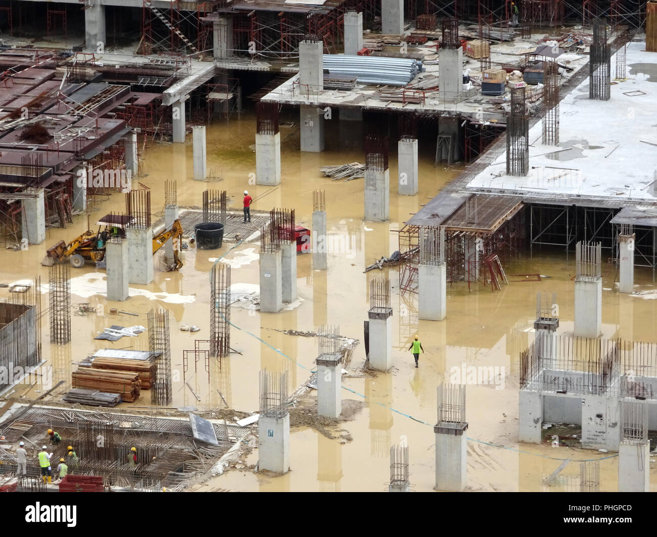An aerial image of the construction site where the column is actively ...