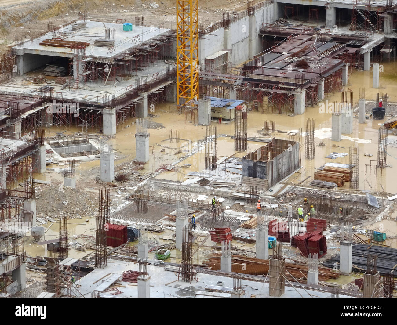 An aerial image of the construction site where the column is actively ...
