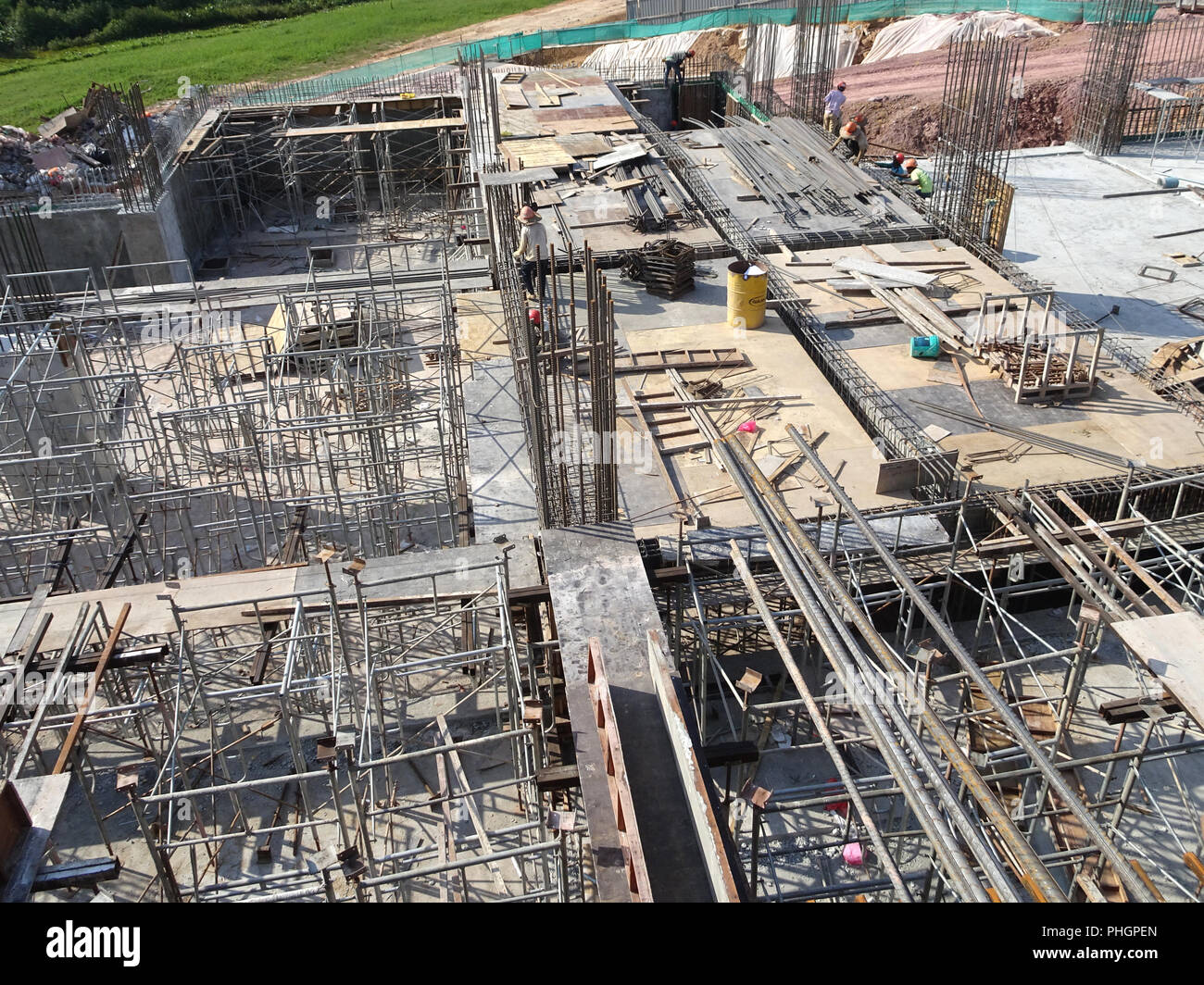 An aerial image of the construction site where the column is actively ...