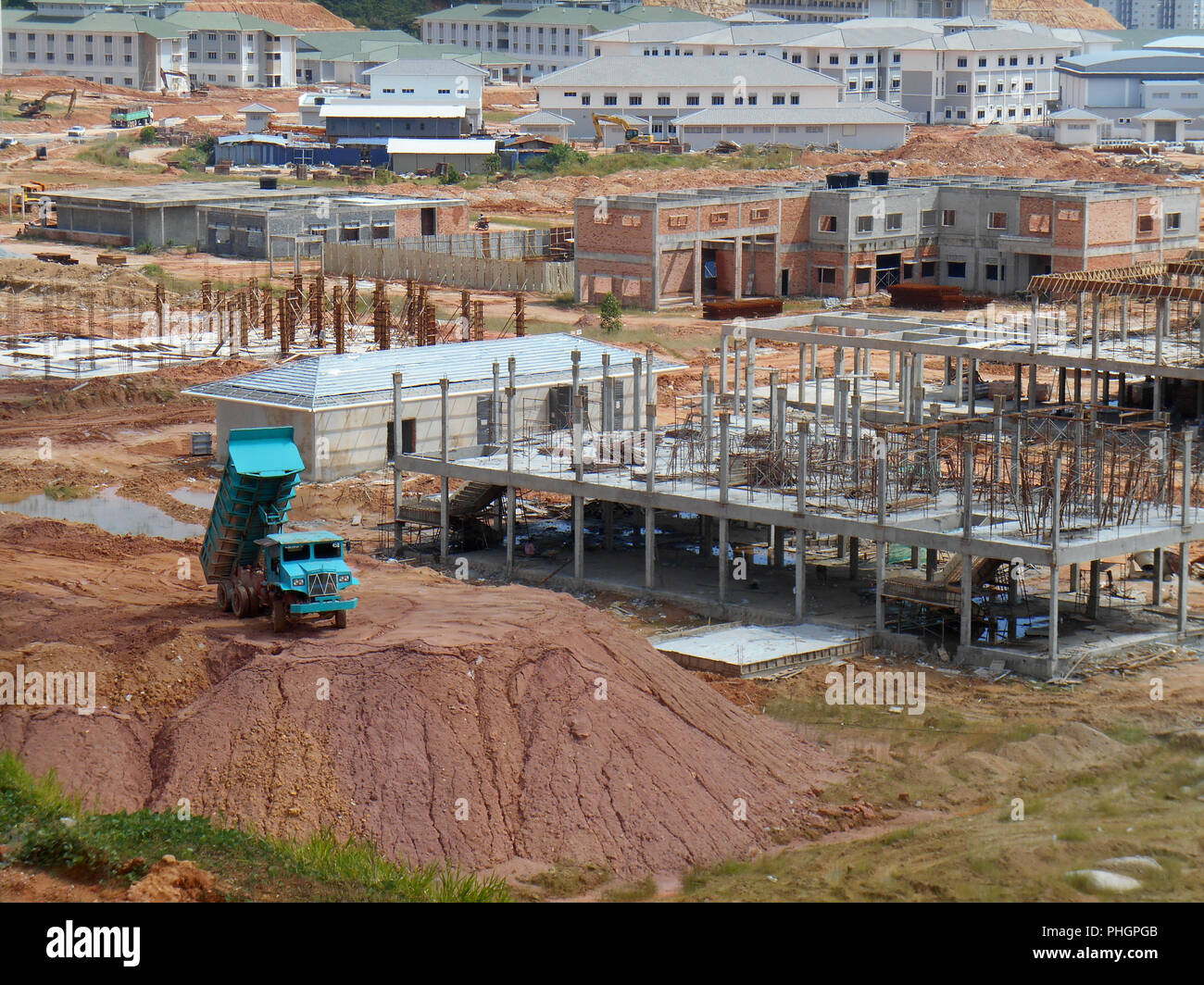 An aerial image of the construction site where the column is actively ...