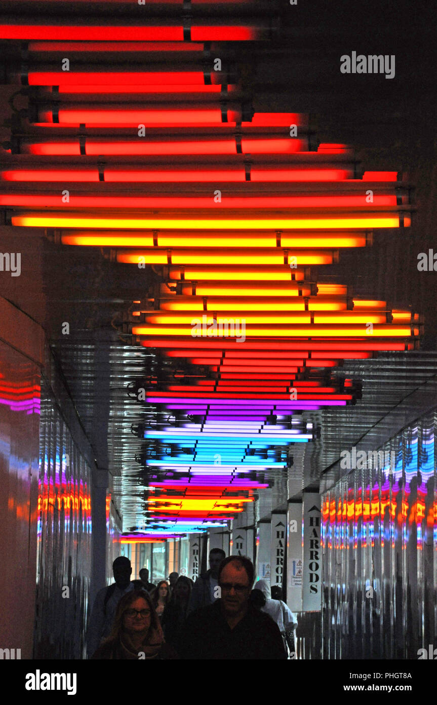 Lit walkway next to building work, Kensington,London Stock Photo - Alamy