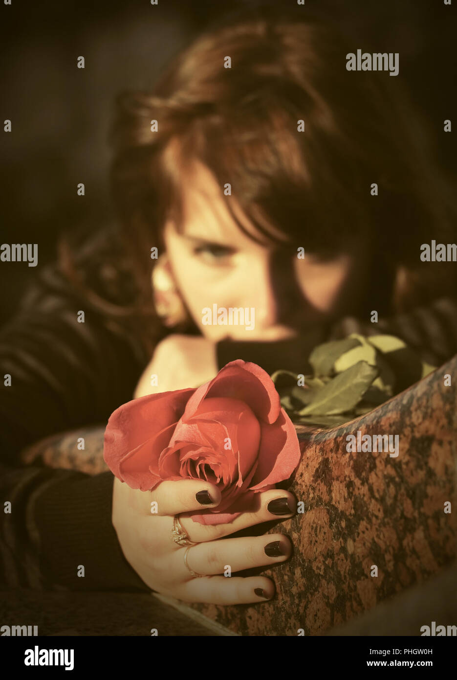 Sad Girl With Red Rose Wallpaper