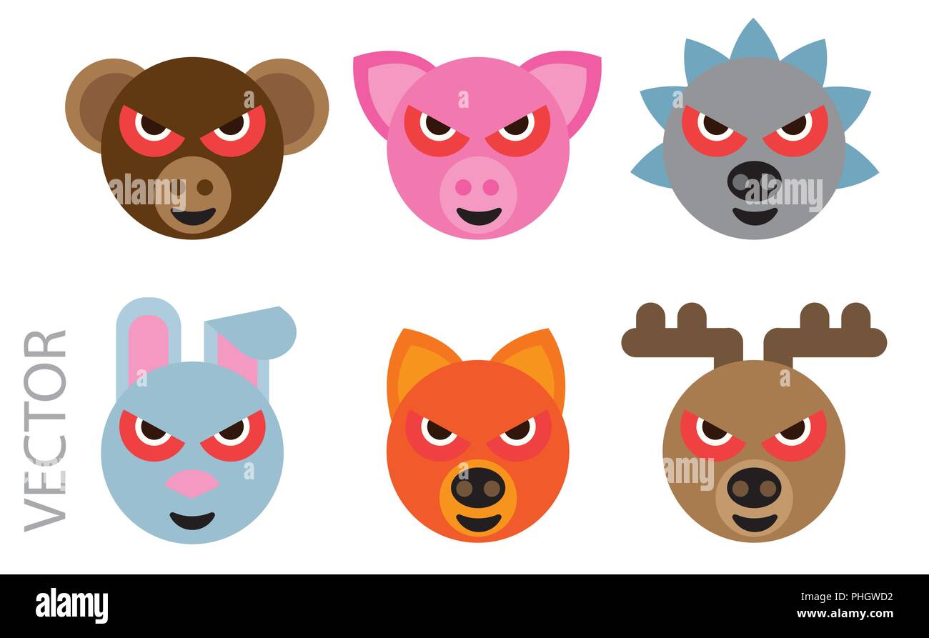 Vector illustration of an emotional animal faces Stock Vector Image ...