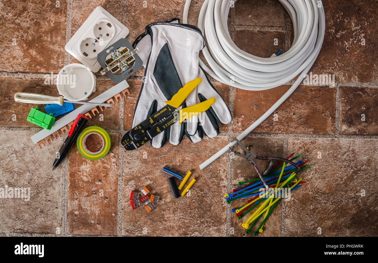 Tools for electrical installation, close-up Stock Photo - Alamy