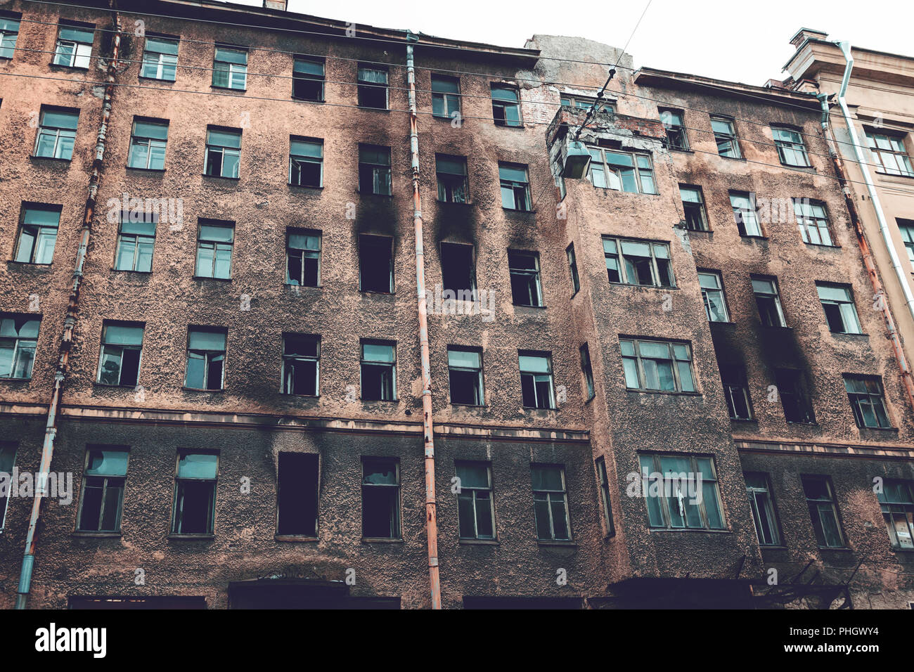 Broken dark burned building without windows concept Stock Photo - Alamy
