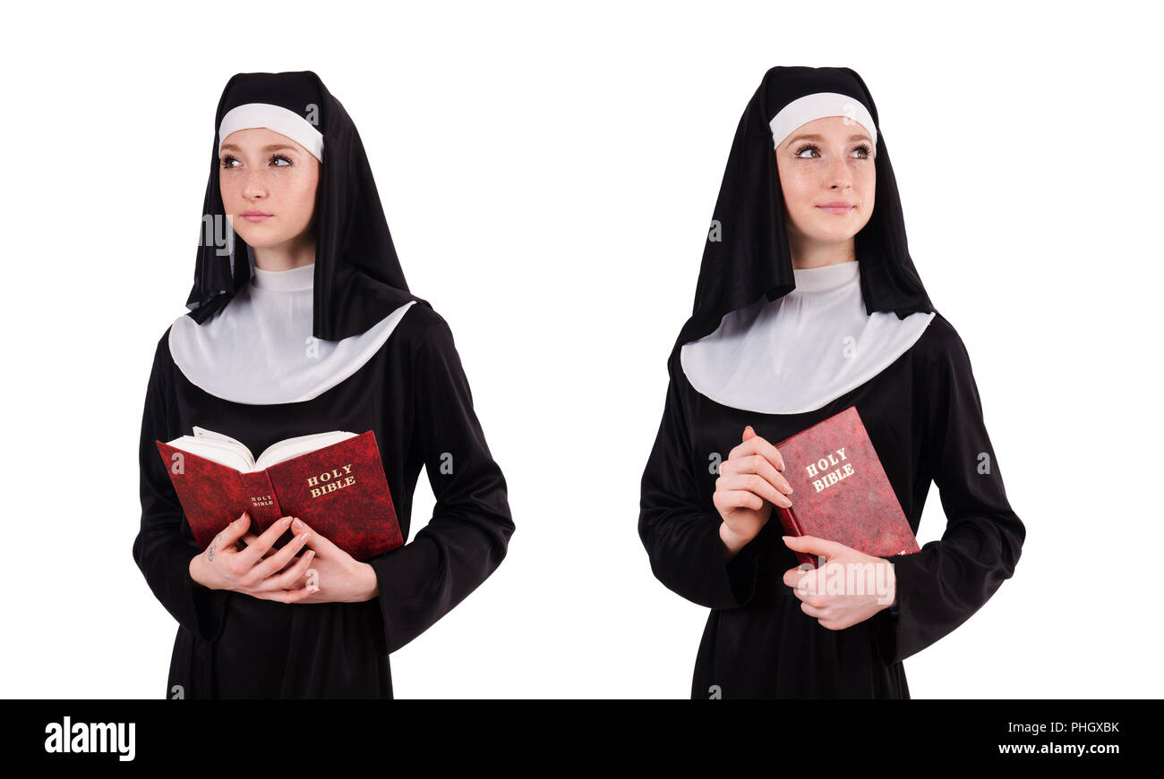 Young nun with bible isolated on white Stock Photo - Alamy