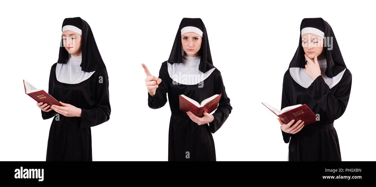Young nun with bible isolated on white Stock Photo - Alamy