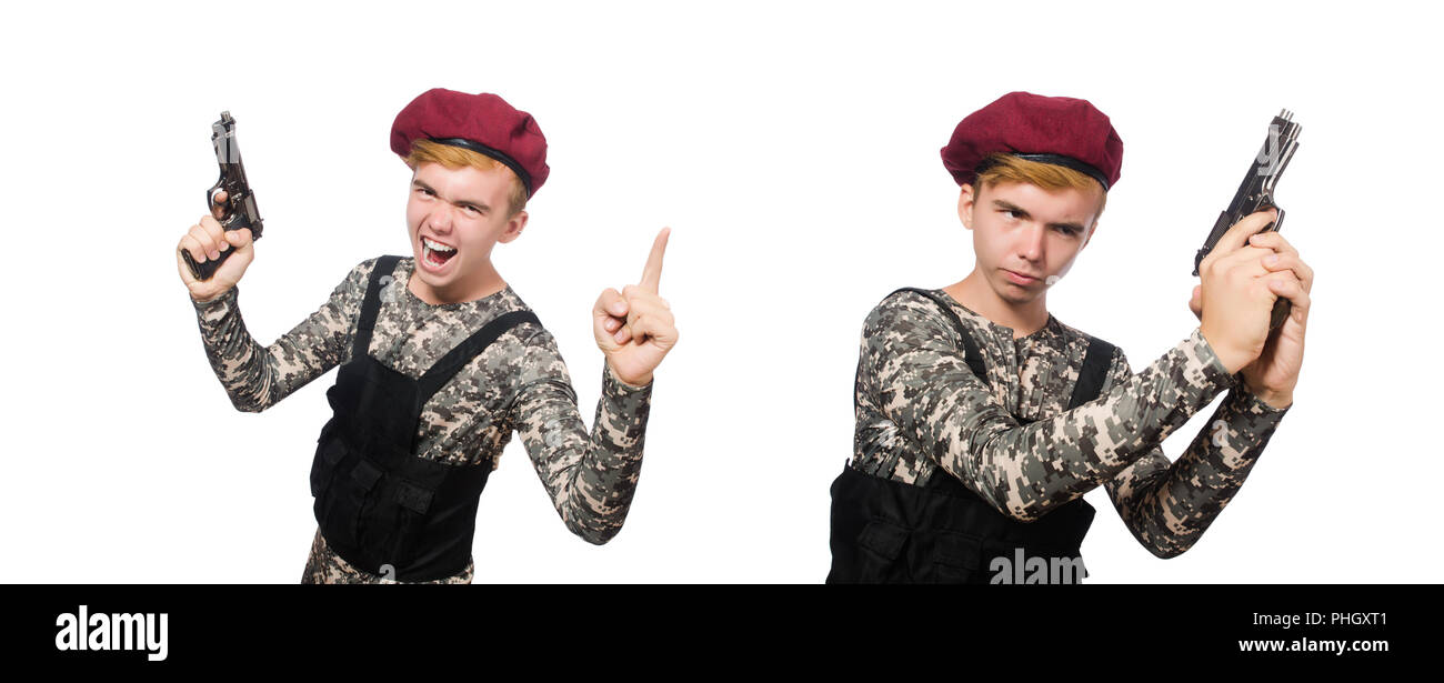 Funny soldier in military concept isolated on the white Stock Photo - Alamy