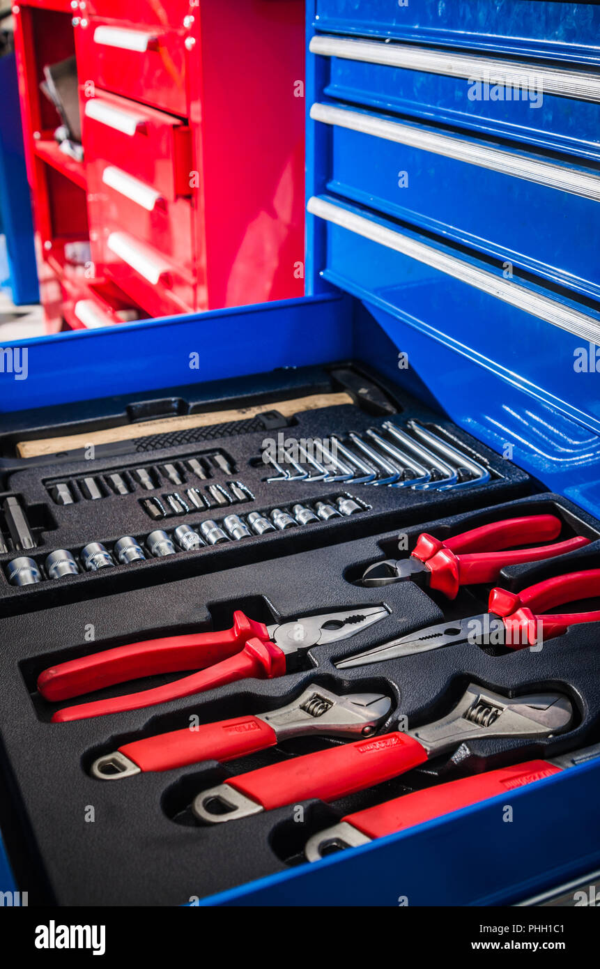 Toolbox in the workshop, close-up Stock Photo - Alamy