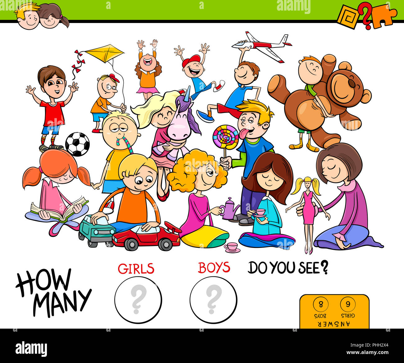 counting girls and boys educational game Stock Photo - Alamy