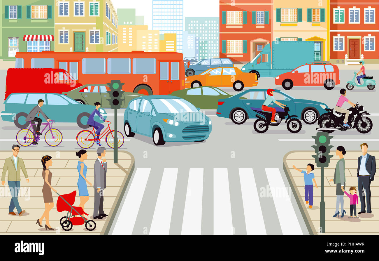 Road traffic in the city, illustration Stock Photo - Alamy