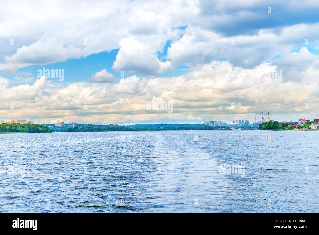 Landscape with waves on blue water Stock Photo - Alamy
