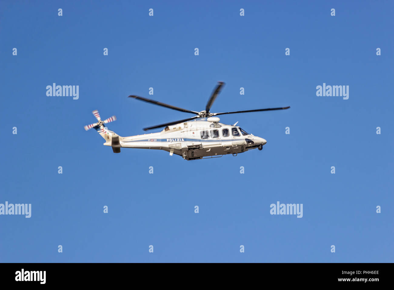 Rome, Italy 12/1/2017 Italian police helicopter in flight patrol on ...