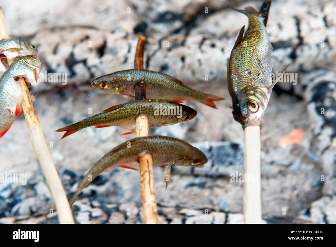 Grilled fish on the fire Stock Photo - Alamy