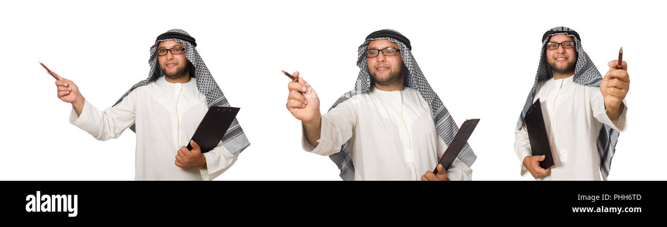 Concept with arab man isolated on white Stock Photo - Alamy