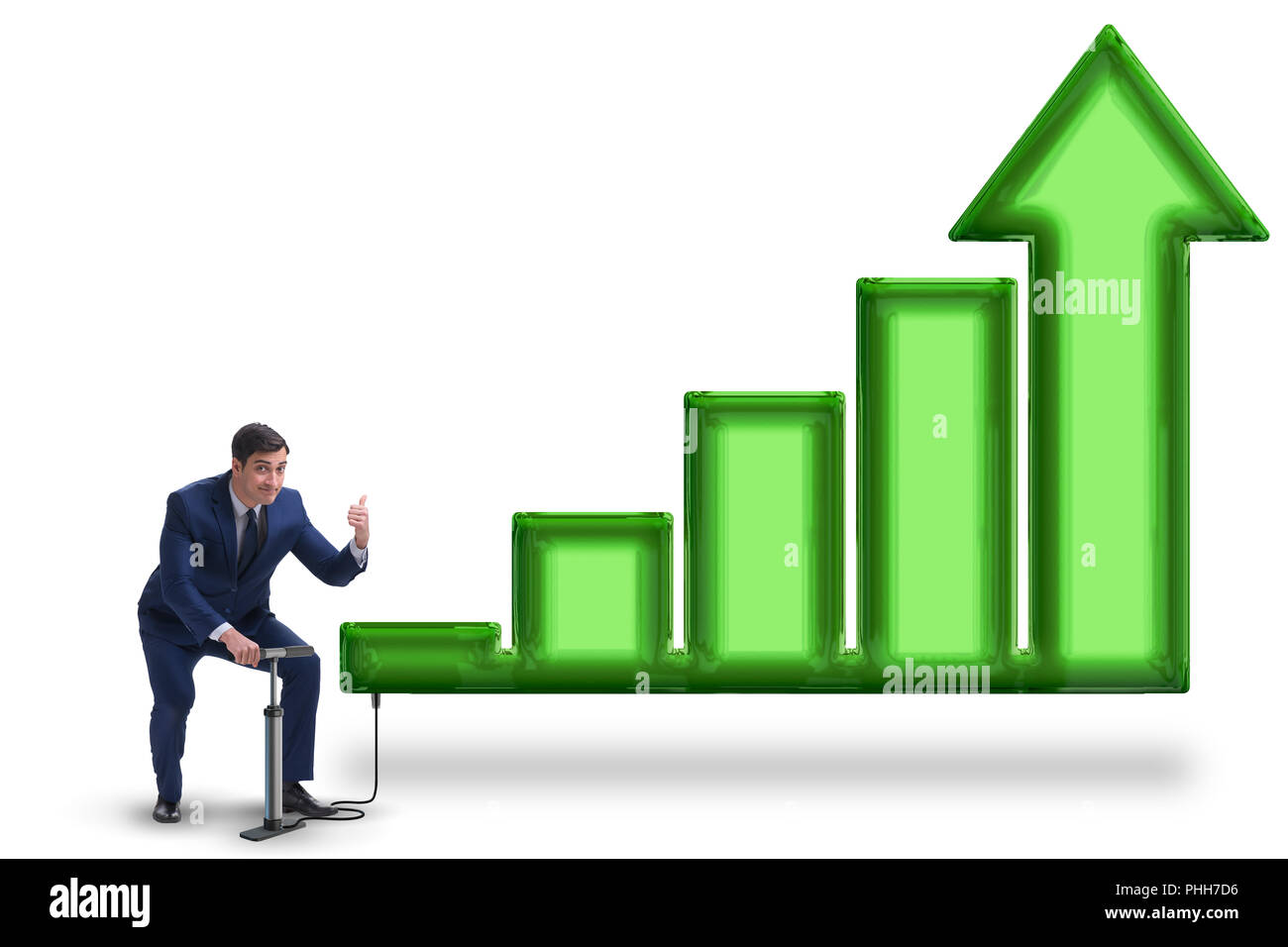 Economist pumping economic growth in economy on white background Stock ...