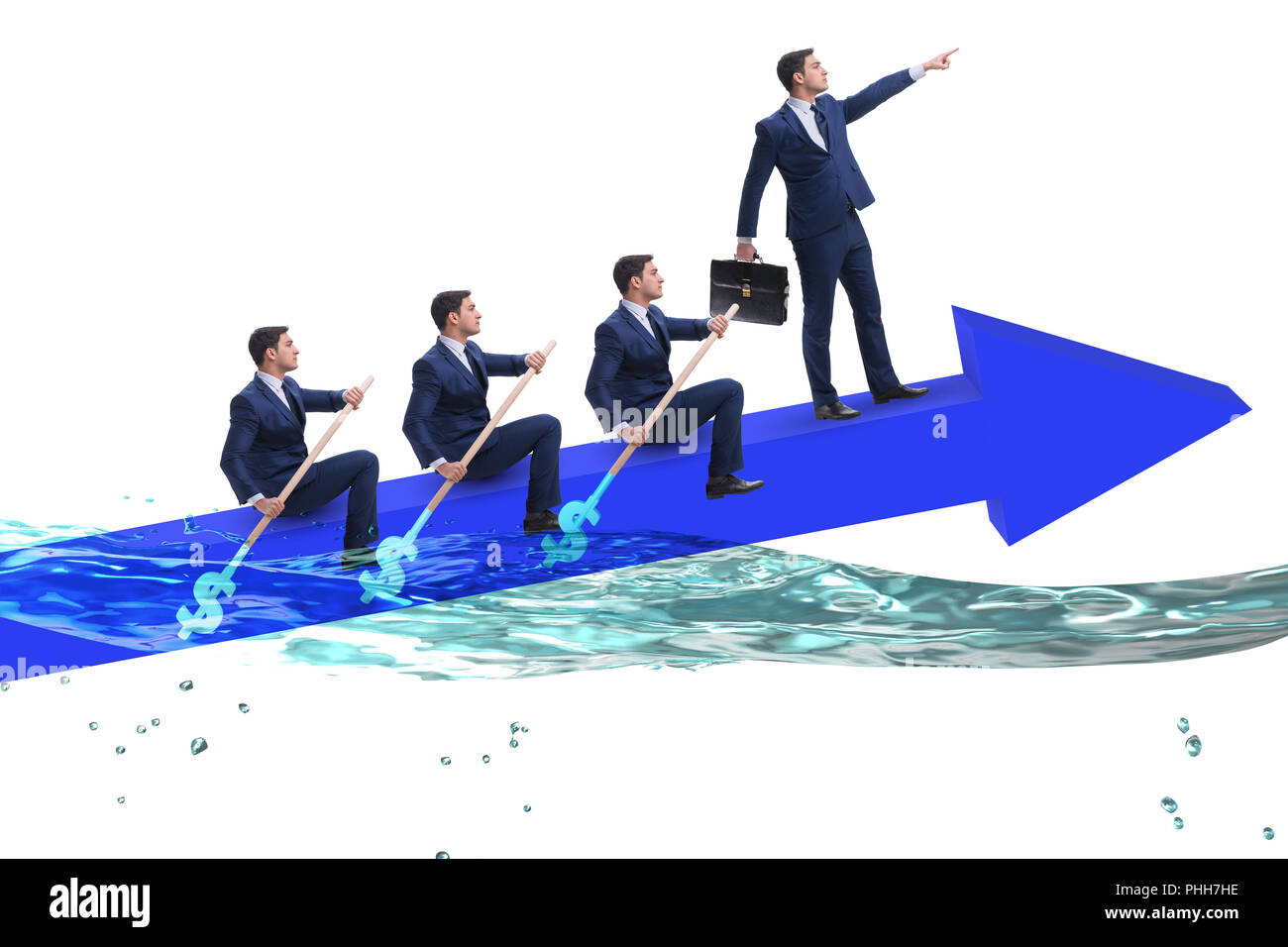 Teamwork concept with businessmen on boat Stock Photo - Alamy
