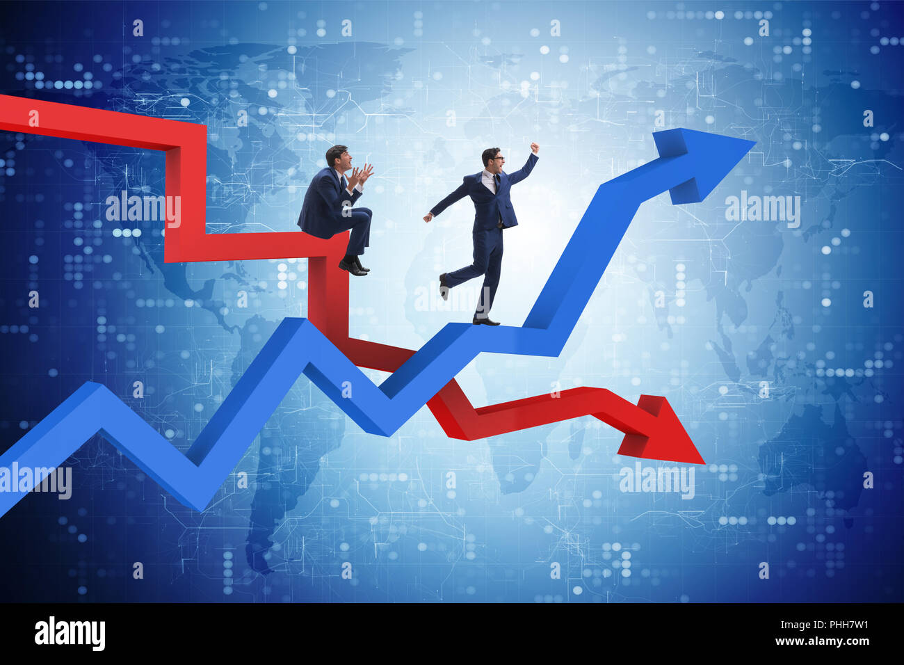 Businessman with charts of growth and decline Stock Photo - Alamy