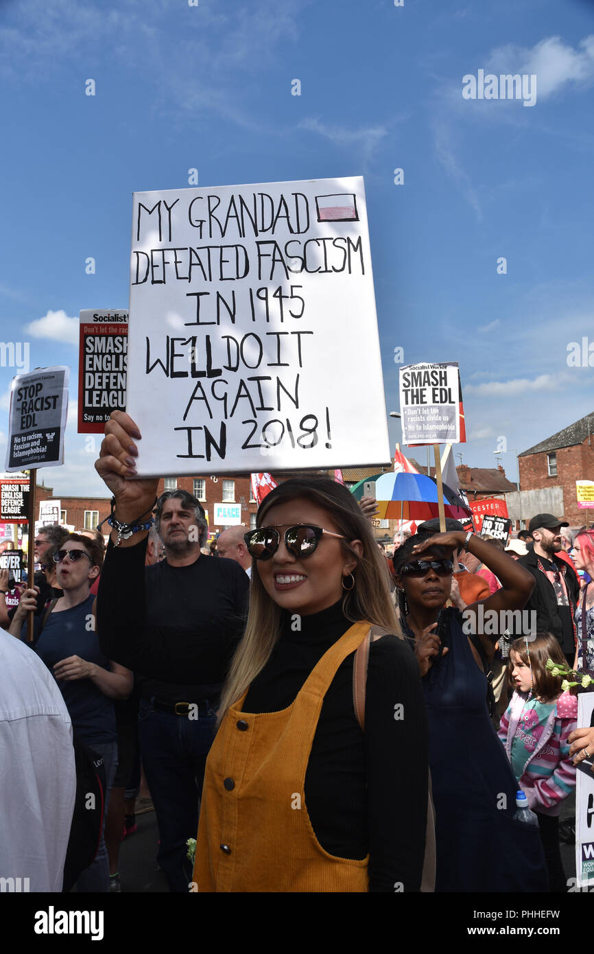 Worcester, UK. 1st September, 2018. Members and supporters of the EDL ...
