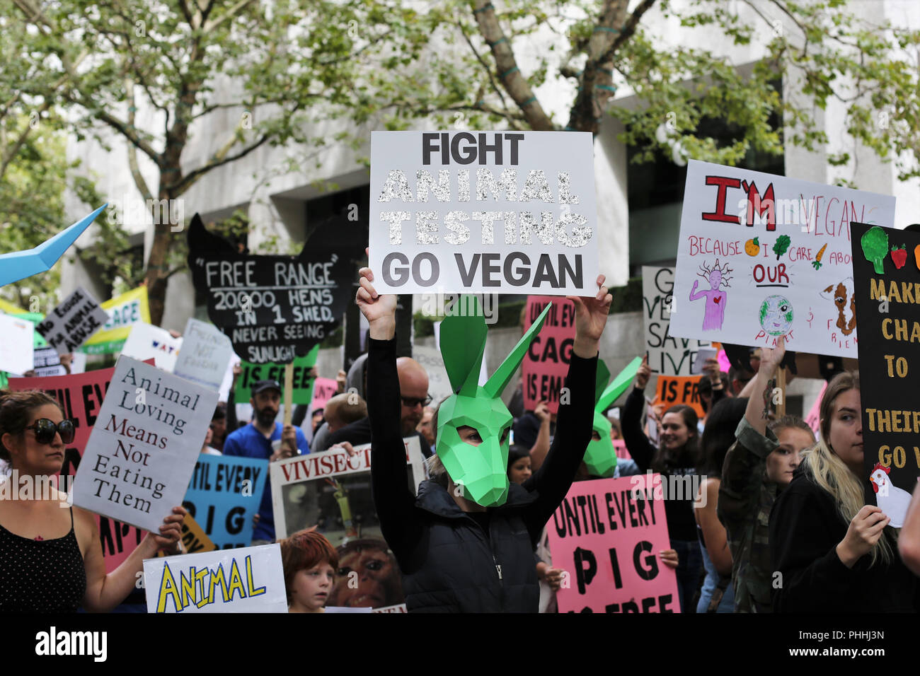 Portland, Oregon, USA. 1st September, 2018. Activists march for animal ...
