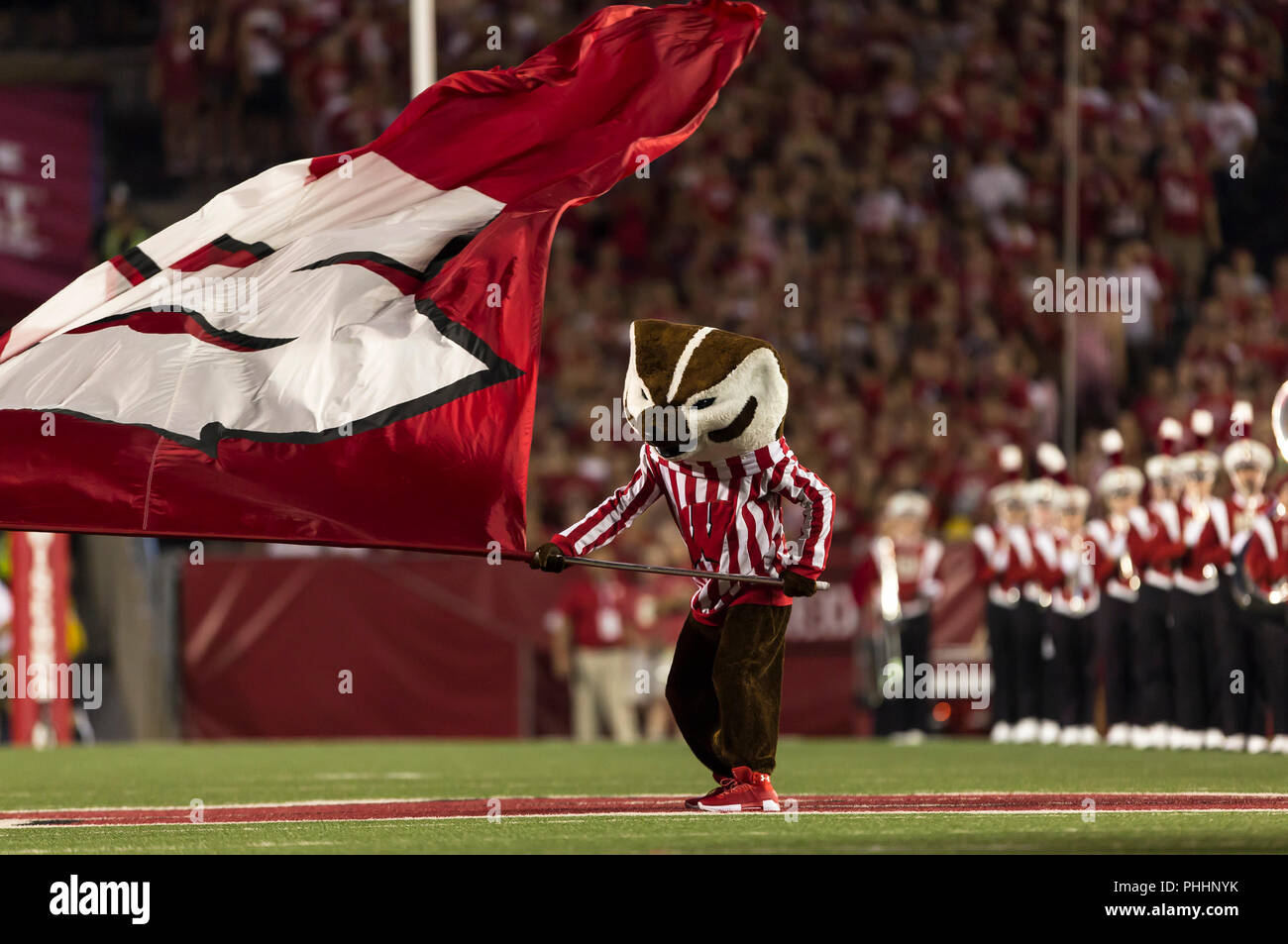 August 31, 2018: Bucky Badger entertains the crowd before the NCAA ...