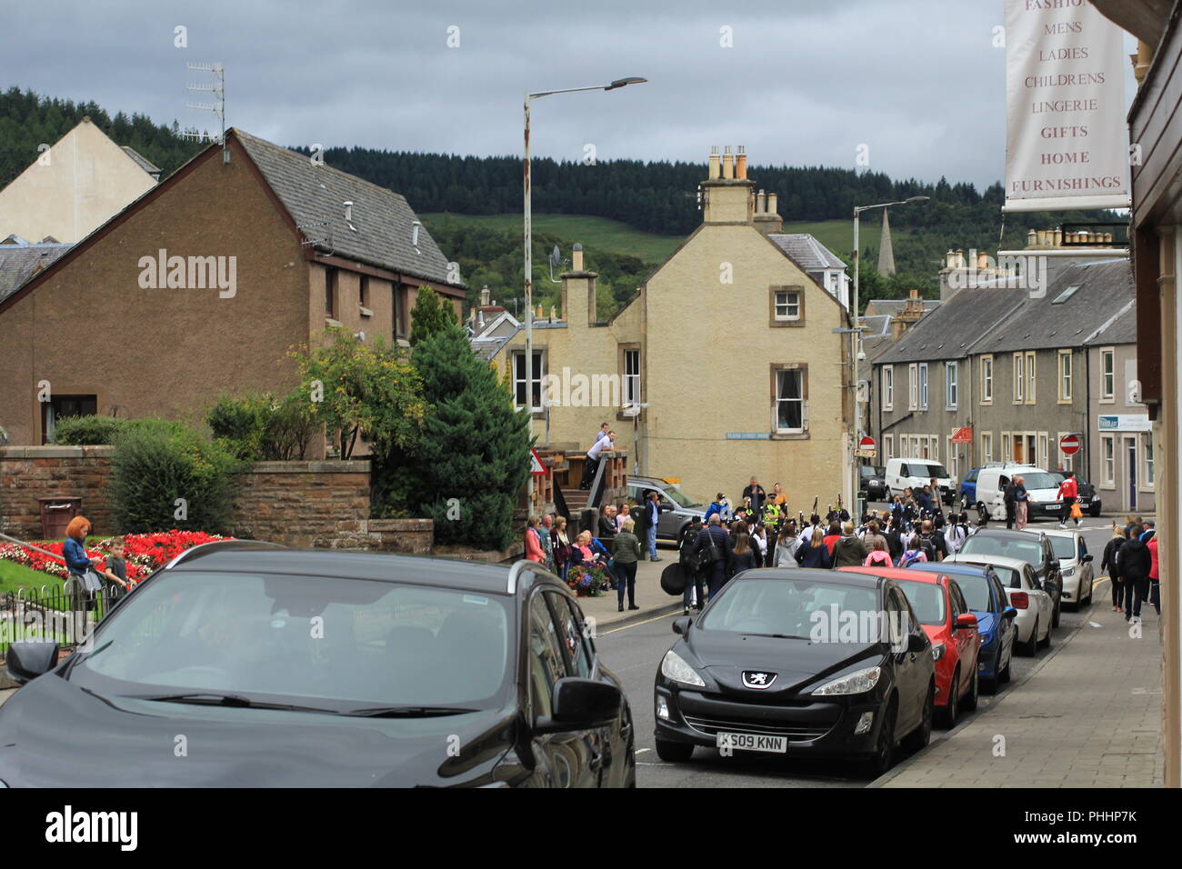 Pipe and Drums Bands Street Parade. Pipers and drummers playing and ...