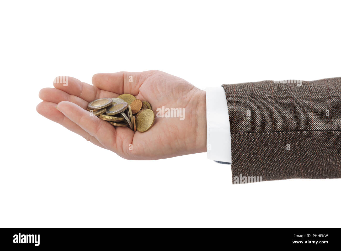 Hand with coins Stock Photo - Alamy