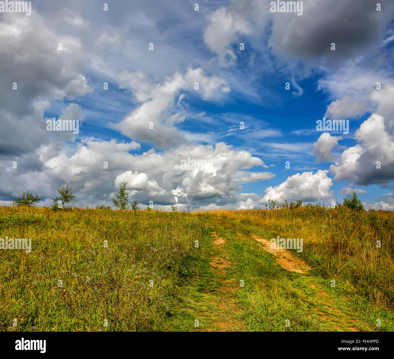 Landscape with clouds in the summer sky. The last days of August Stock ...