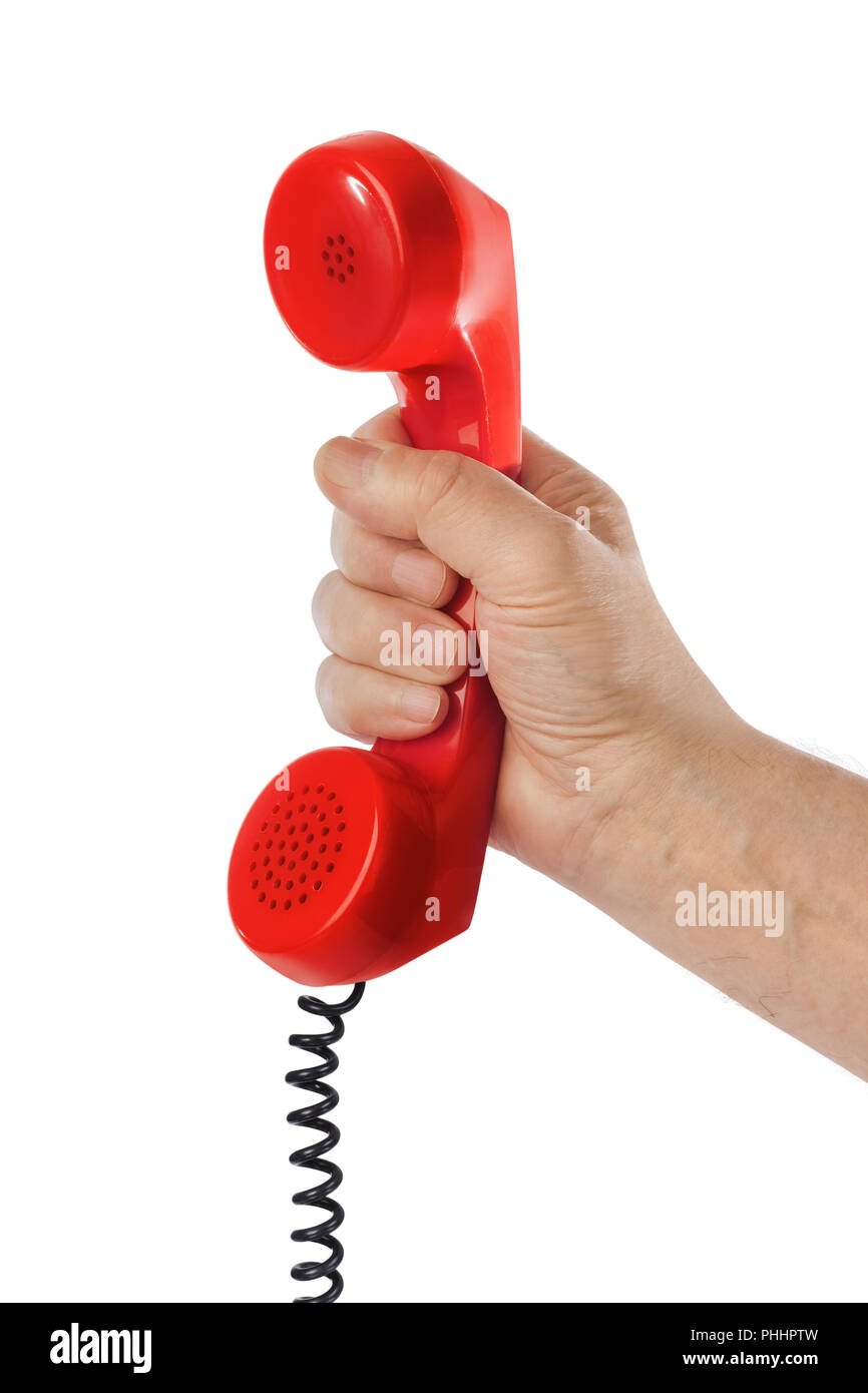 Hand red telephone receiver hi-res stock photography and images - Alamy