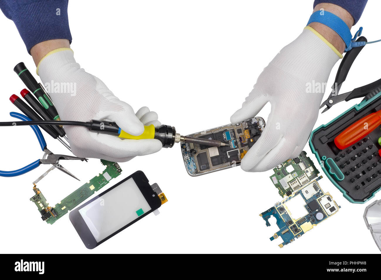 Repair of the modern smart phones isolated Stock Photo - Alamy