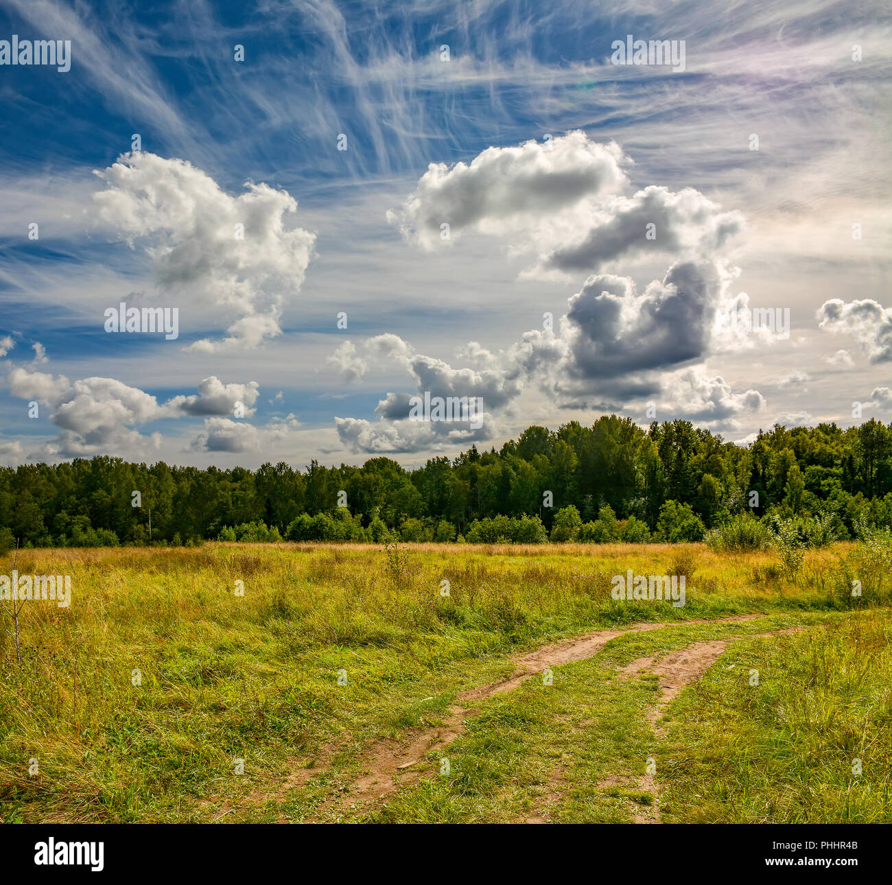 Landscape with clouds in the summer sky. The last days of August Stock ...
